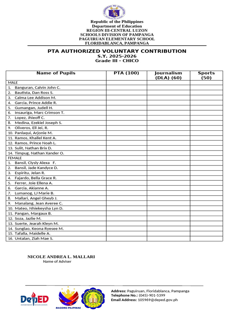 Pta Authorized Voluntary Contribution | PDF