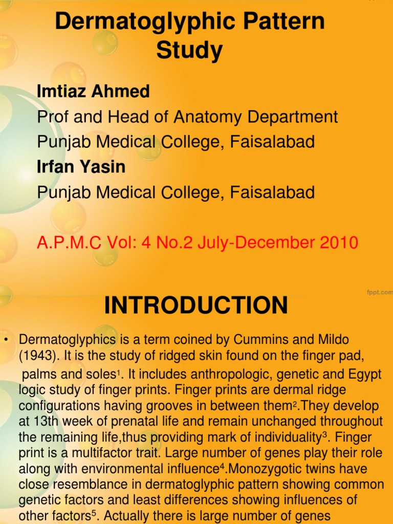Dermatoglyphic Pattern Study | PDF | Fingerprint | Biology
