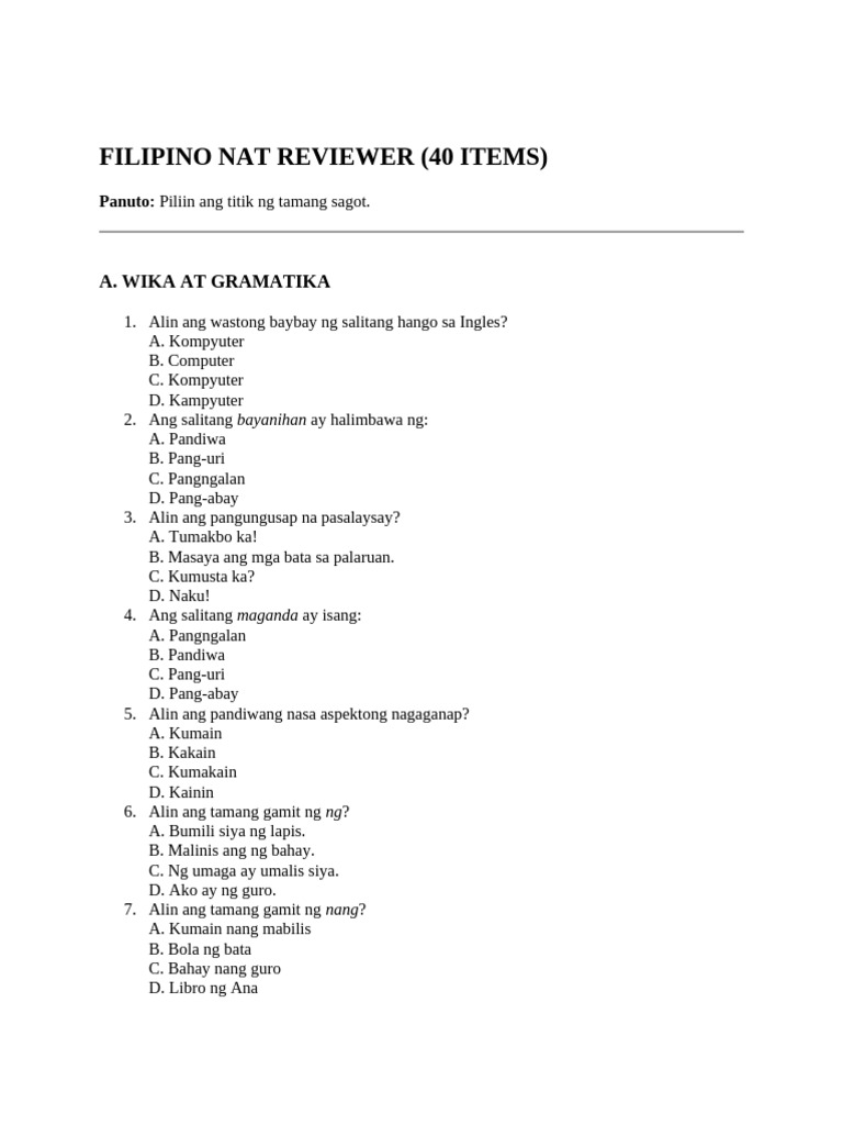 Filipino Nat Reviewer - Copy | PDF