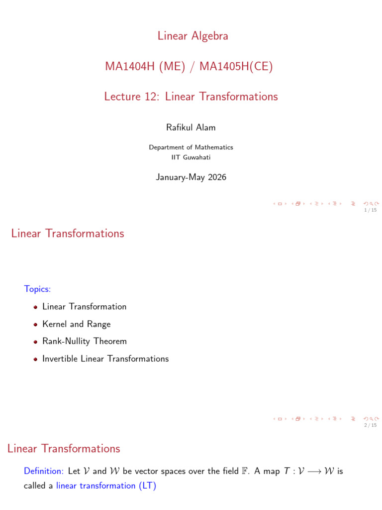 LA-Lect-12 (LT) - 2026 Linear Algebra Lecture | PDF | Linear Map ...