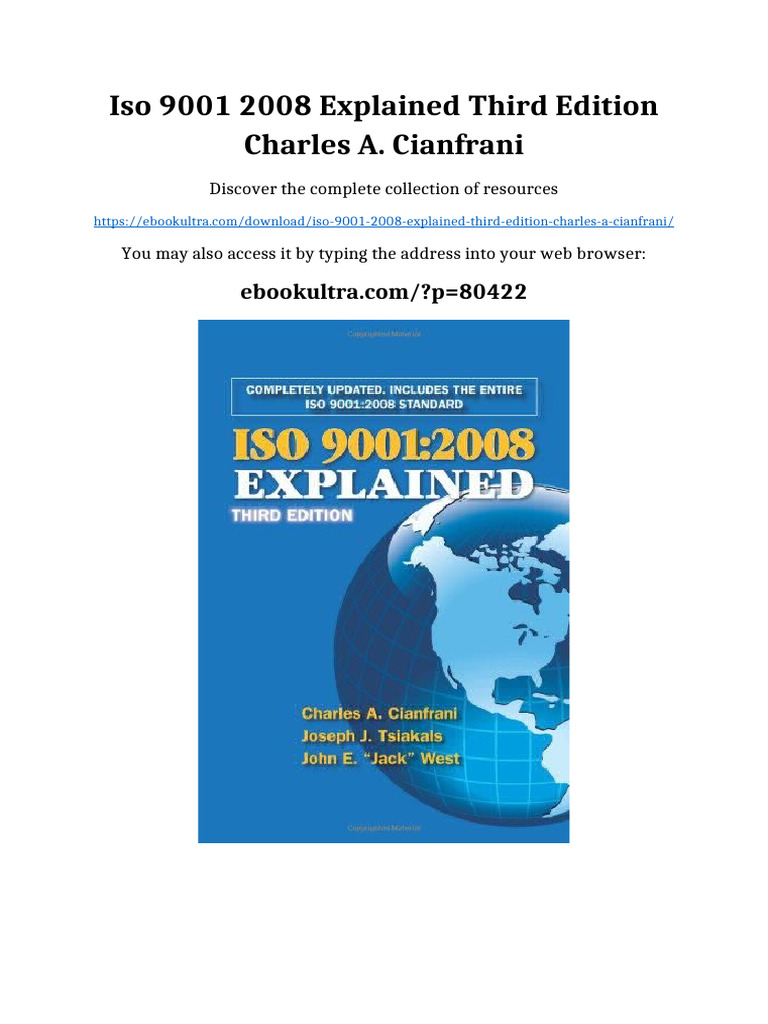 ISO 9001 2008 Explained Third Edition Charles A. Cianfrani Online ...