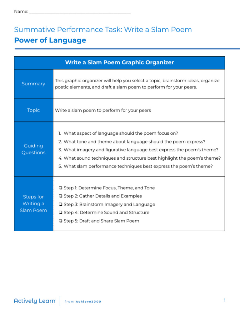 ELA 10 Power of Language Graphic Organizer | PDF | Poetry | Brainstorming