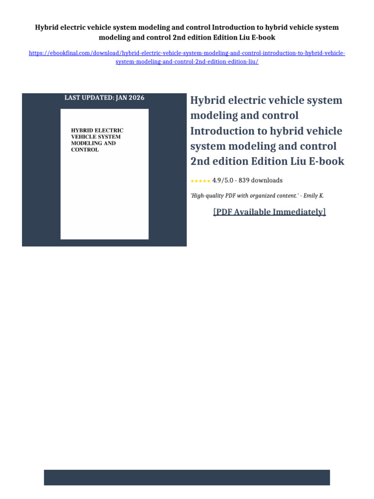 Hybrid Electric Vehicle System Modeling and Control Introduction To ...