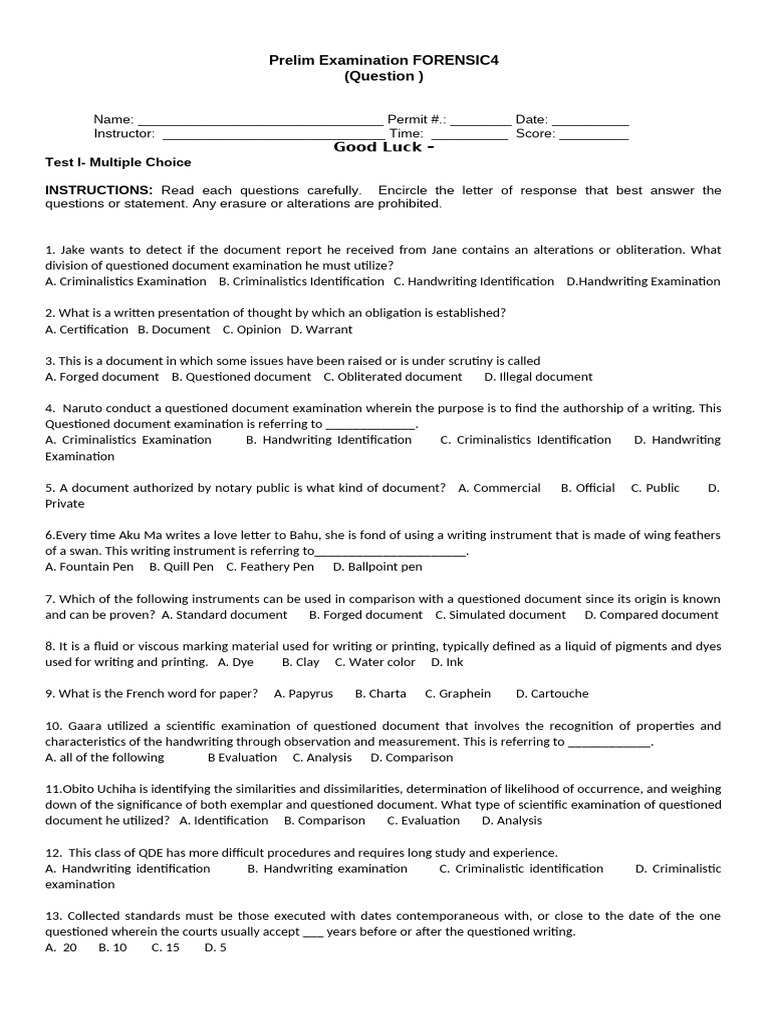 PRELIM EXAM QD with ans - Copy | PDF | Writing