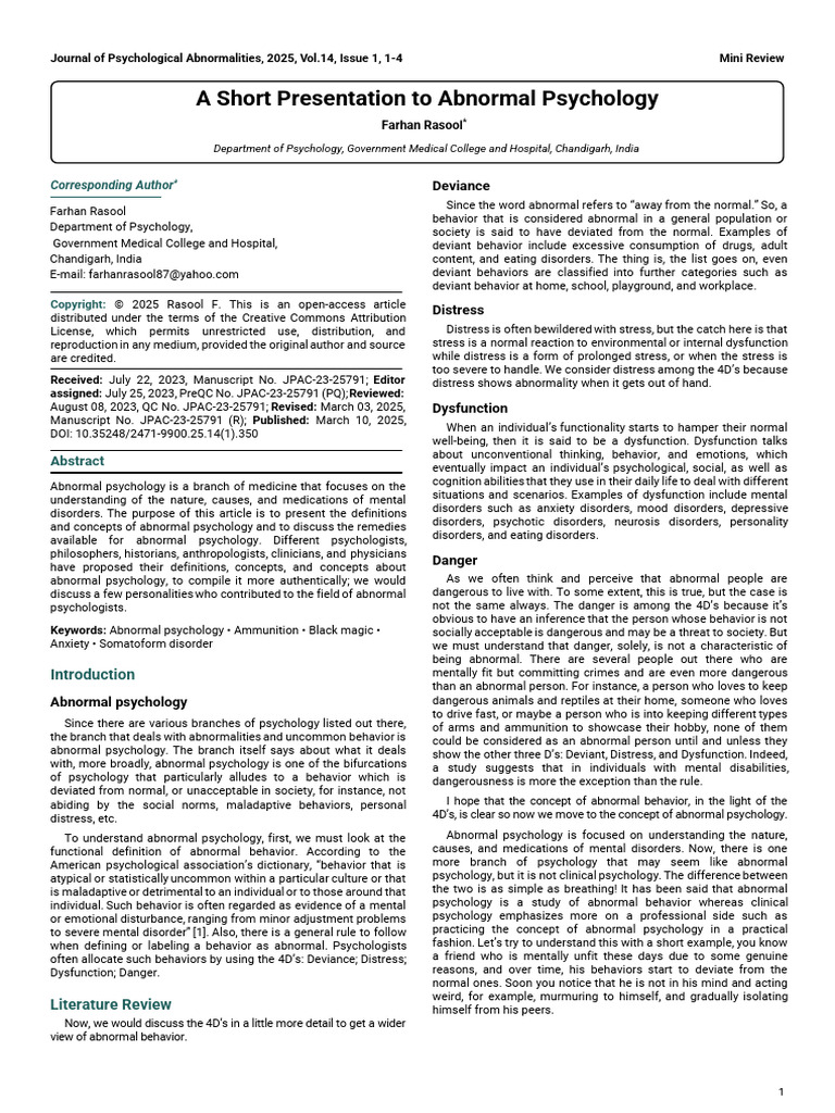 A Short Presentation to Abnormal Psychology | PDF | Mental Disorder ...