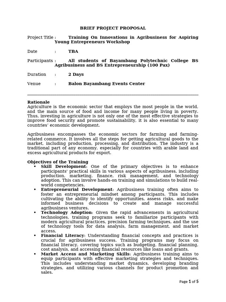 Brief Project Proposal | PDF | Entrepreneurship | Agriculture