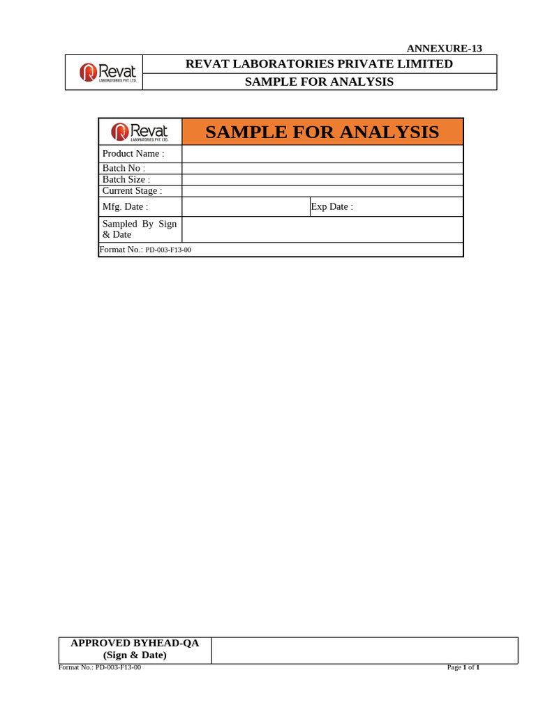Sample For Analysis Label | PDF