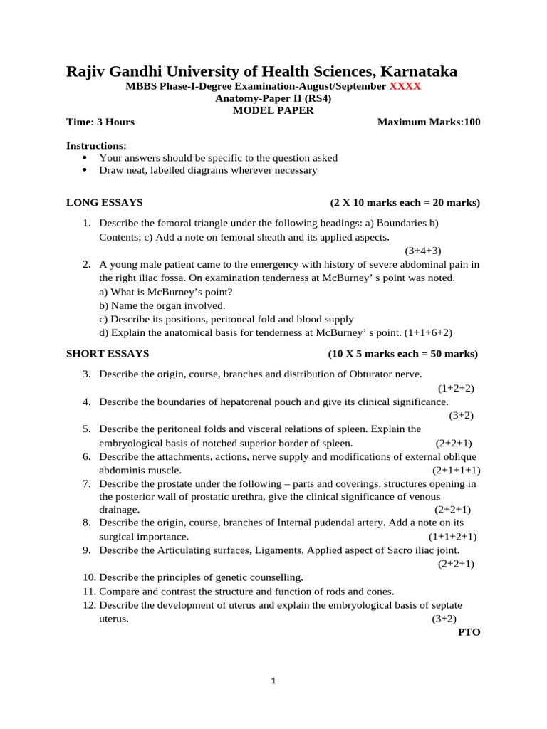 Anatomy Paper II_ Sample | PDF | Abdomen