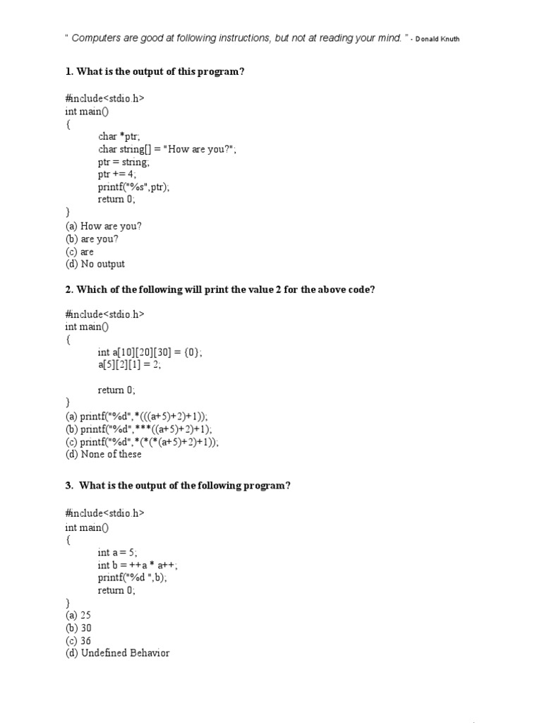 C Questions Pdf C Programming Language Computer Programming
