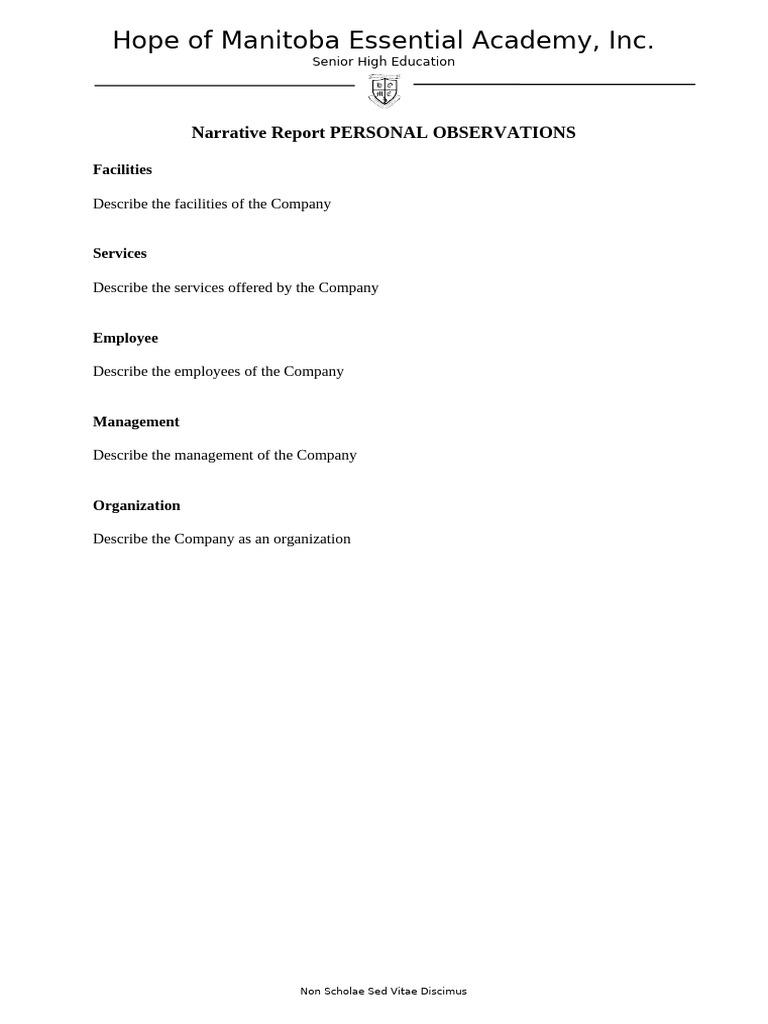 010 Work Imm Narrative Observation Report | PDF