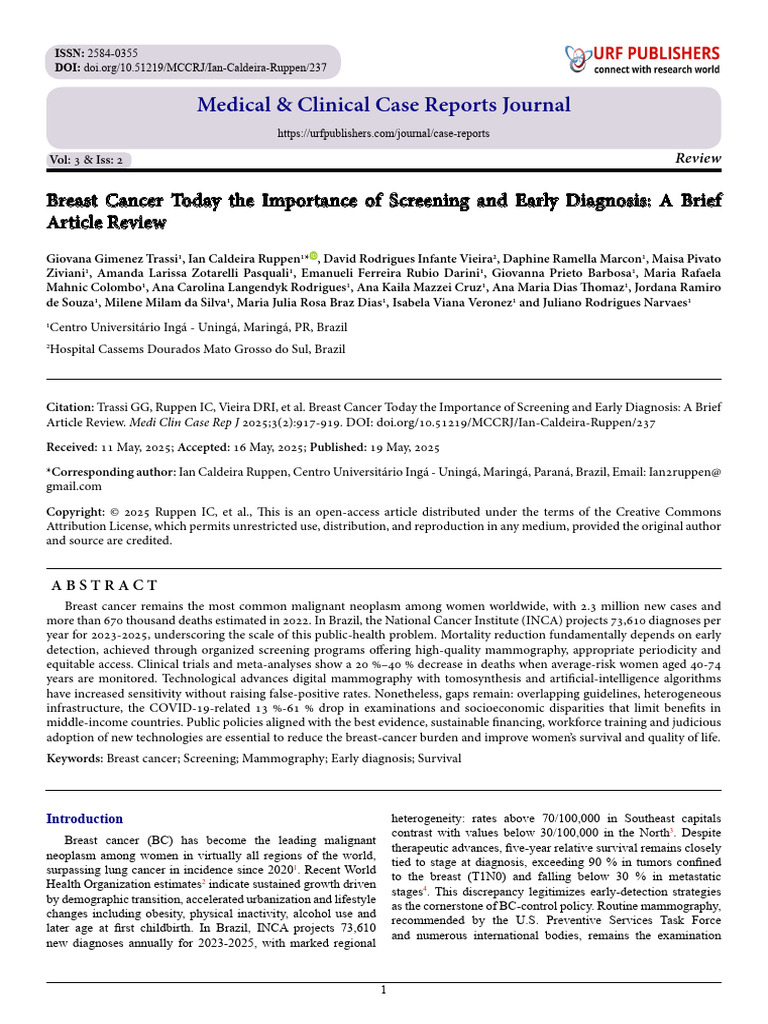 Breast Cancer Today the Importance of Screening and Early Diagnosis: A ...