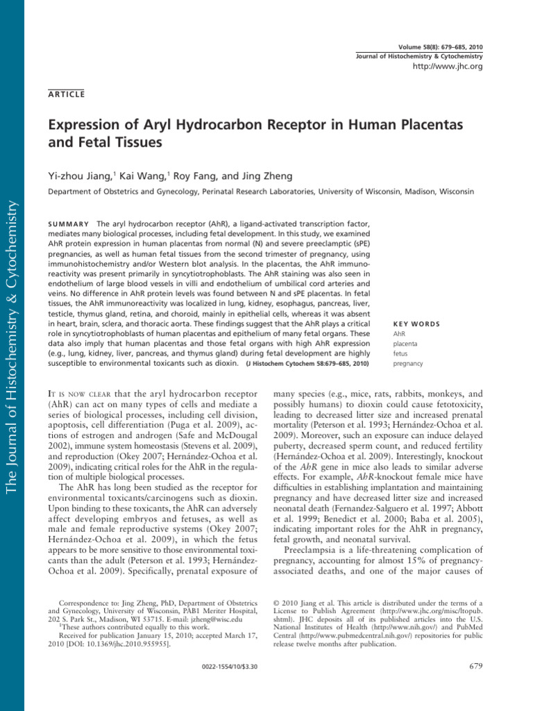 Jiang Et Al 2010 Expression of Aryl Hydrocarbon Receptor in Human ...