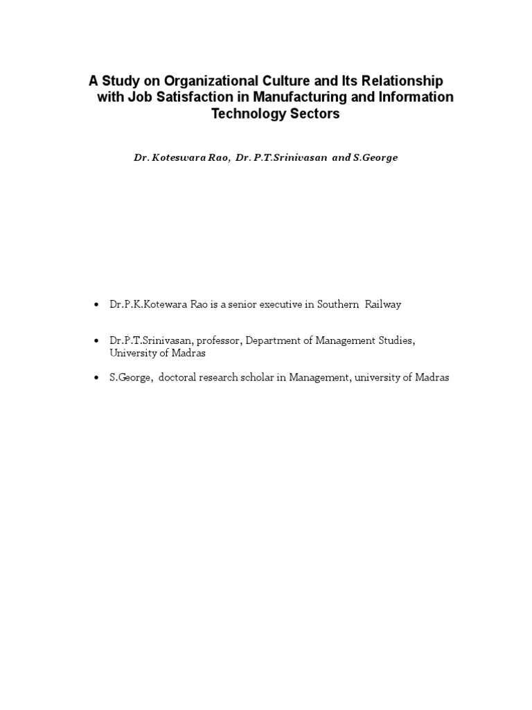 Organisational Culture and Job Satisfaction | PDF | Organizational ...