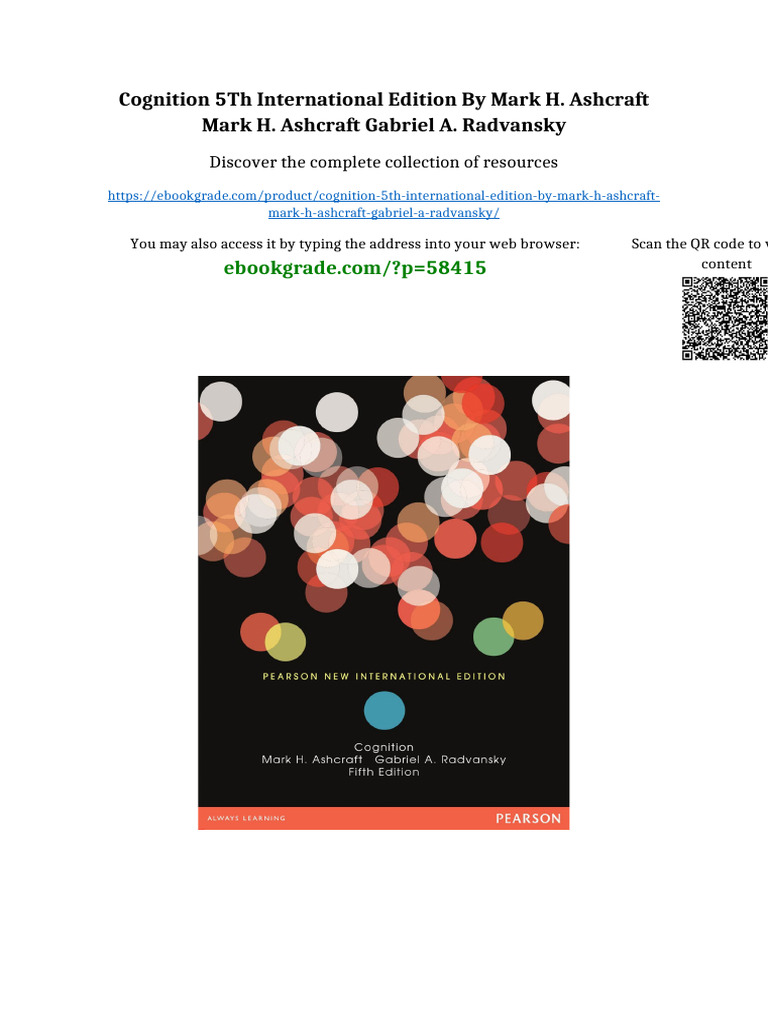 Cognition 5th International Edition by Mark H. Ashcraft Mark H ...