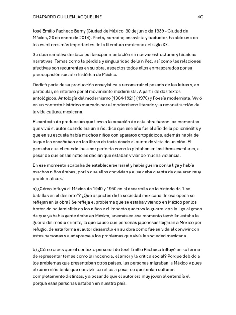 José Emilio Pacheco Berny Jacqueline Chaparro Guillen | PDF | México