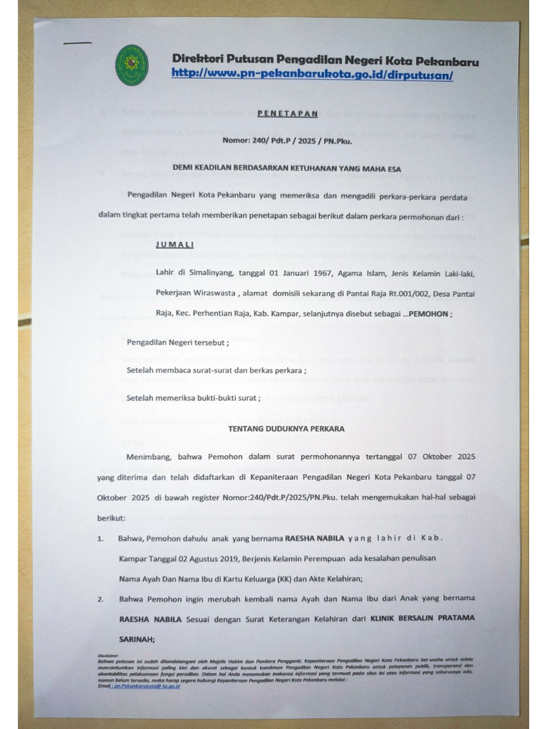 Surat Putusan Pengadilan Negeri | PDF