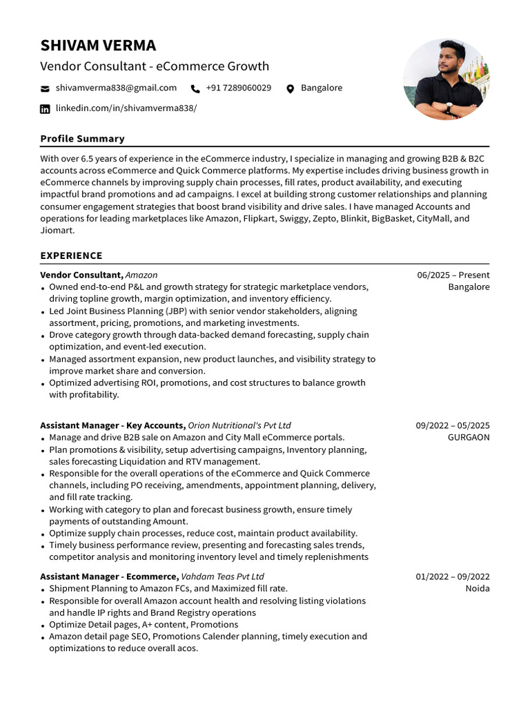 SHIVAM-VERMA 1_1769469688433_Shivam Verma | PDF | E Commerce | Supply Chain