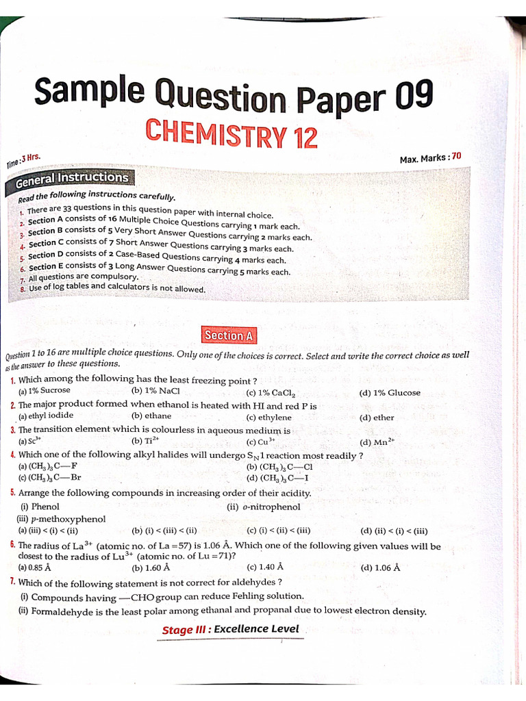 Chemistry Sample Paper - 9 A | PDF