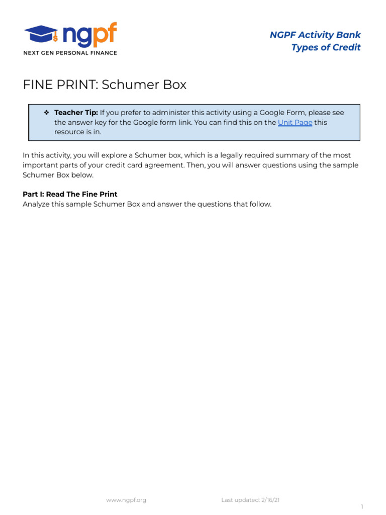 Copy of Copy of FINE PRINT_ Schumer Box | PDF | Credit Card | Annual ...