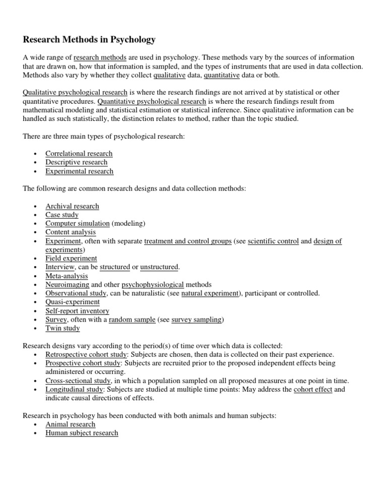 Overview of Psychology Research Methods | PDF