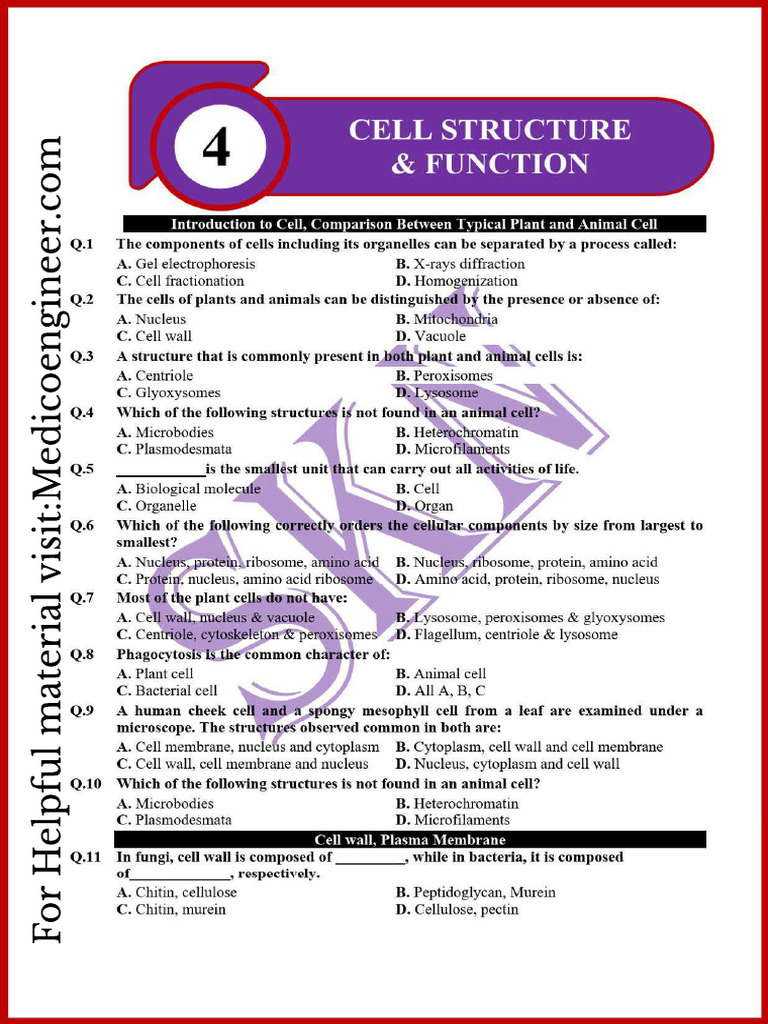 Cell Structure and Funcation Worksheet by SKN 2023 915 Mcqs Medico ...