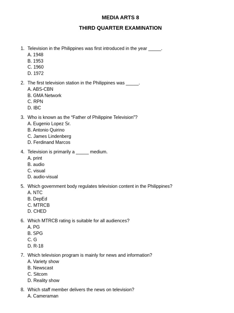 MEDIA ARTS 8 | PDF | Television | Communication