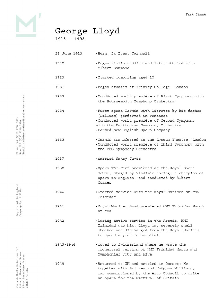 George Lloyd Press Pack | PDF | Orchestras | Symphony Orchestras