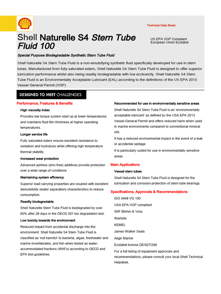 TDS Naturelle S4 Stern Tube Fluid 100 | PDF | Lubricant | Viscosity