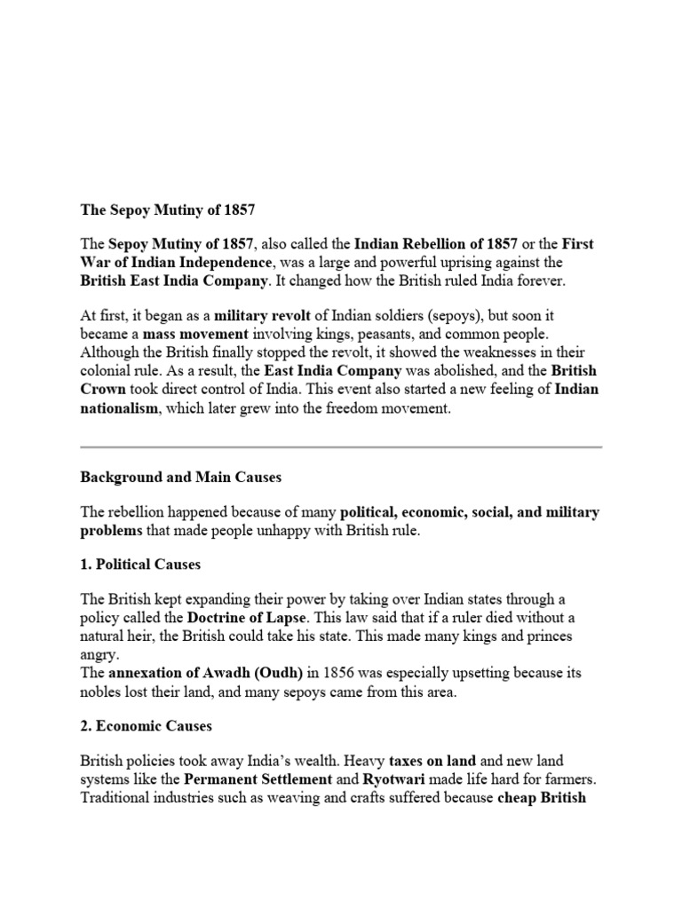 The Sepoy Mutiny of 1857 | PDF | Indian Rebellion Of 1857 | British Empire