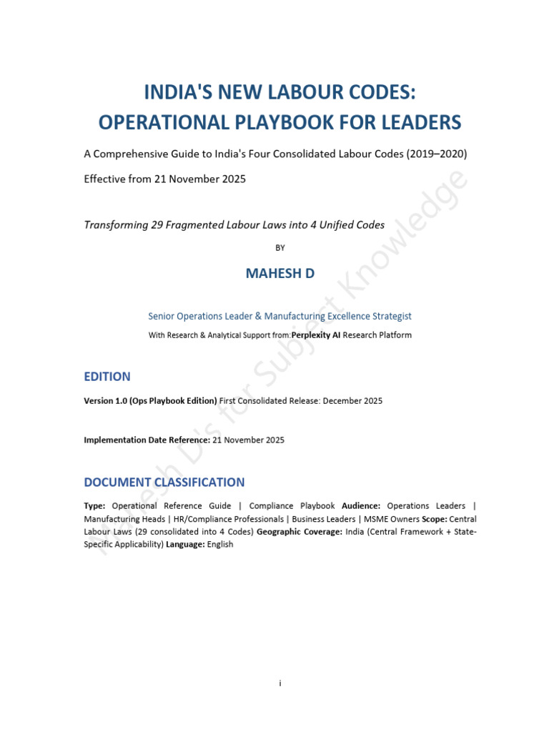 India's New Labour Codes - A Book For Operations Leaders | PDF | Trade ...
