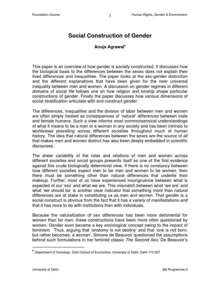 Social Construction of Gender | PDF | Gender | Gender Studies