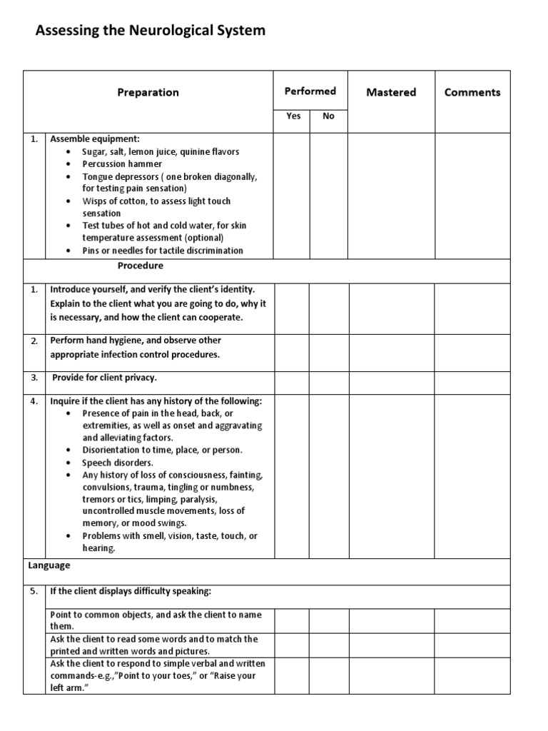 Neurological System Assessment Guide | PDF | Foot | Nervous System
