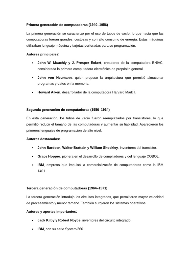 Primera Generación de Computadoras | PDF | Equipo de oficina | Clases ...