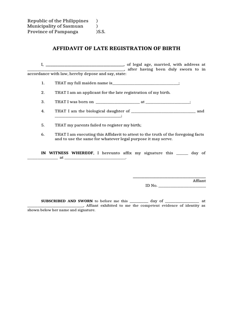 Affidavit of Late Registration of Birth | PDF