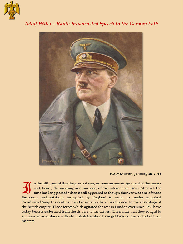 Adolf Hitler Radio Broadcasted Speech To The German Folk 30-01-1944 ...