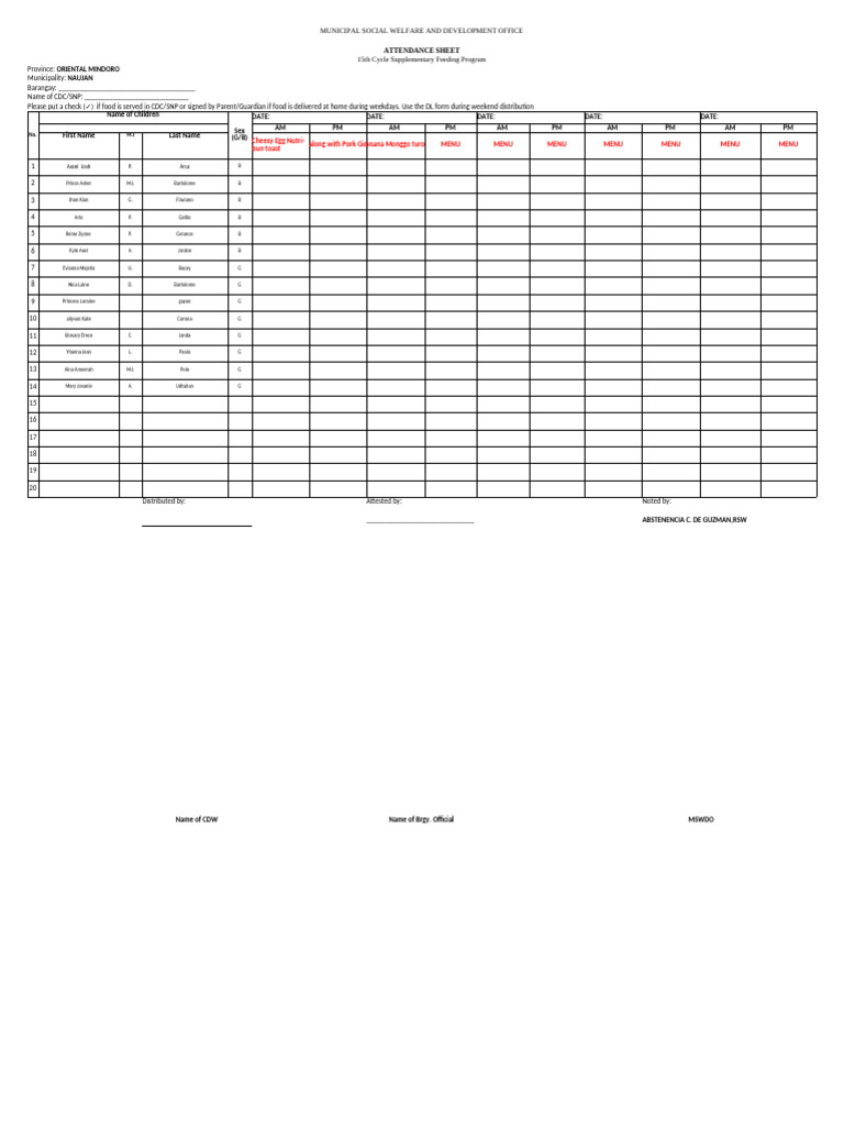 SAN JOSE 15th-Cycle-Attendance-SheetFORM(AutoRecovered) Week 4 | PDF ...