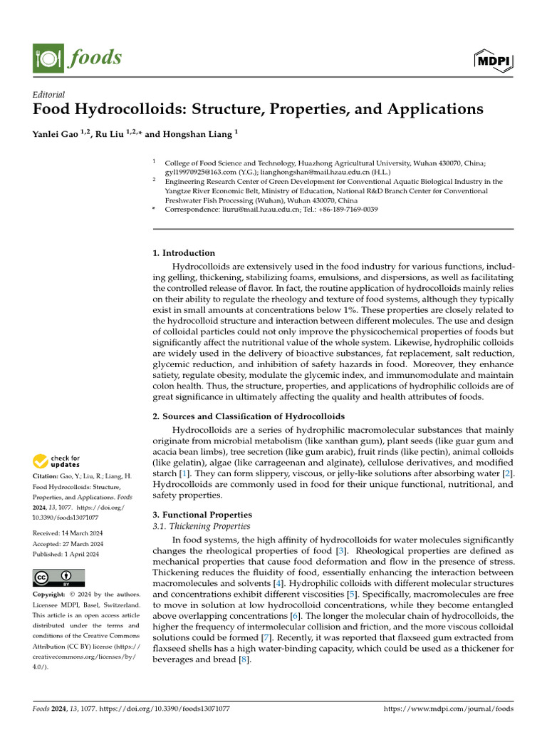 Food Hydrocolloids Structure Properties and Applic | PDF | Colloid ...