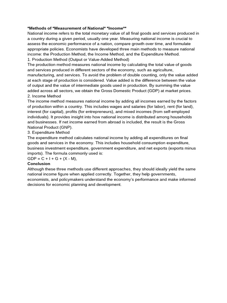Methods of Measurement of National Income | PDF