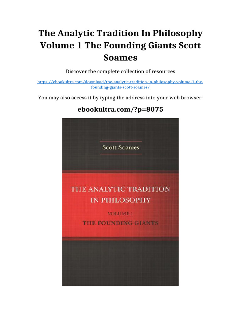 The Analytic Tradition in Philosophy Volume 1 The Founding Giants Scott ...