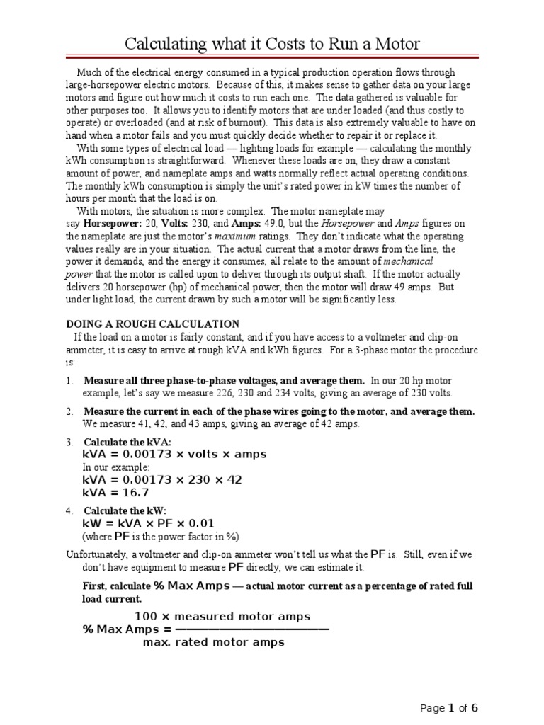 Calculating What It Costs To Run A Motor | PDF | Kilowatt Hour | Watt