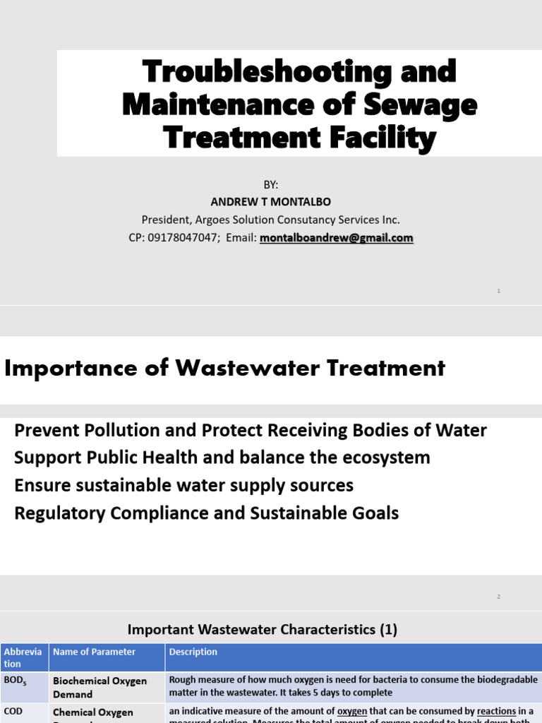 Troubleshooting and Maintenance of Sewage Treatment Facility - June ...