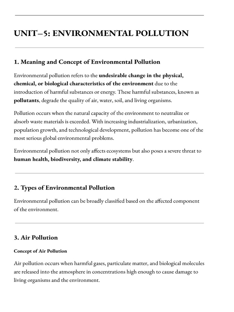 Unit-5 - Environmental Pollution Complete | PDF | Pollution | Air Pollution