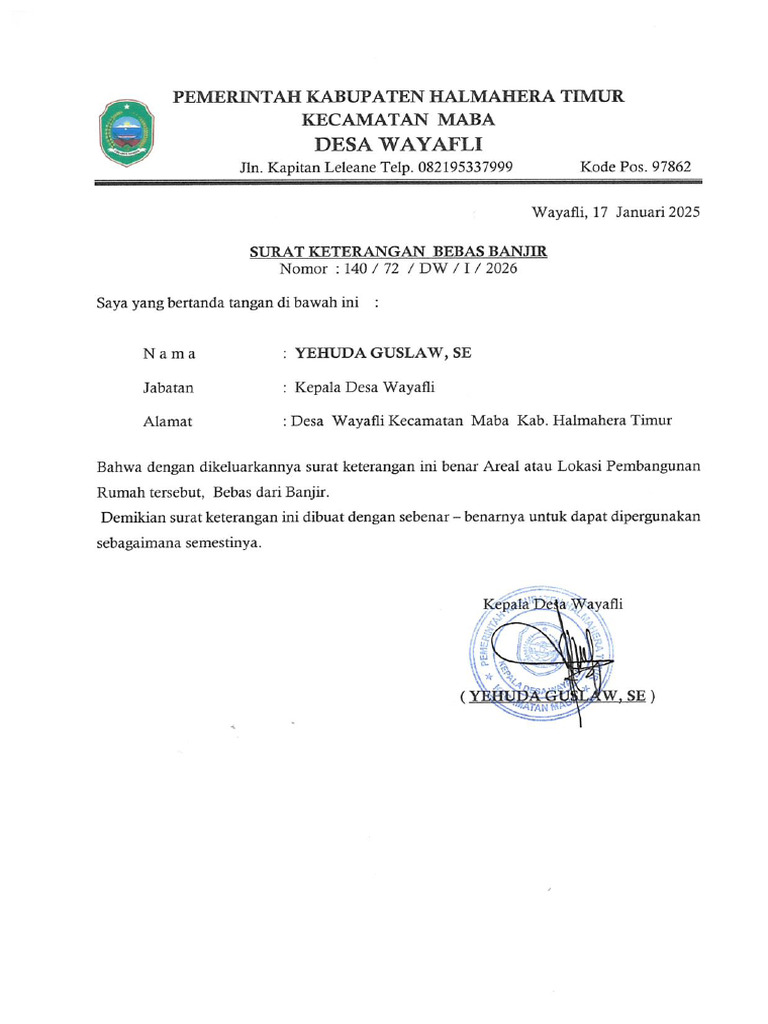 Surat Keterangan Bebas Banjir | PDF