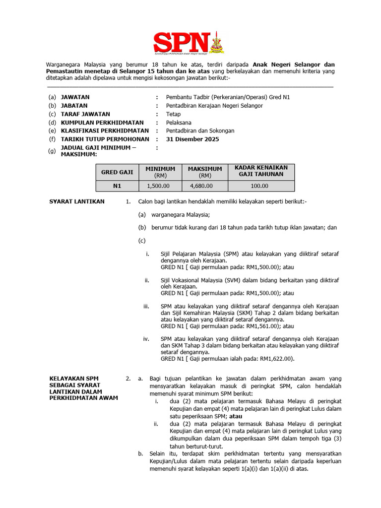 14-Pembantu Tadbir (PO) Gred N1 | PDF