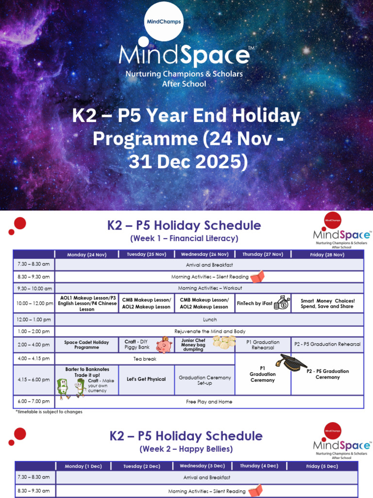 MindSpace - Nov-Dec 2025 Holiday Timetable K2 PDF | PDF | Cuisine | Cooking
