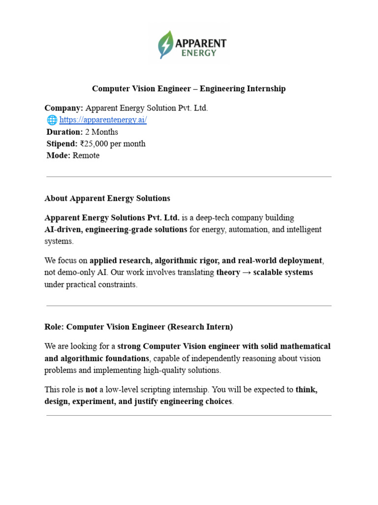 Computer Vision Engineer – Engineering Internship | PDF | Computer ...