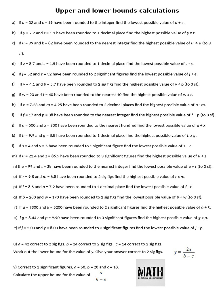 Upper and Lower Bounds Basic Calculations With Answers | PDF ...