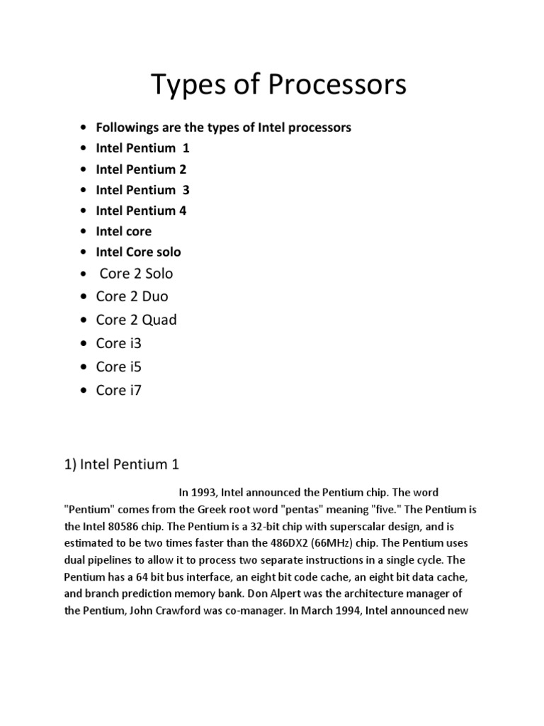 Types of Processors | PDF | Multi Core Processor | Microprocessor