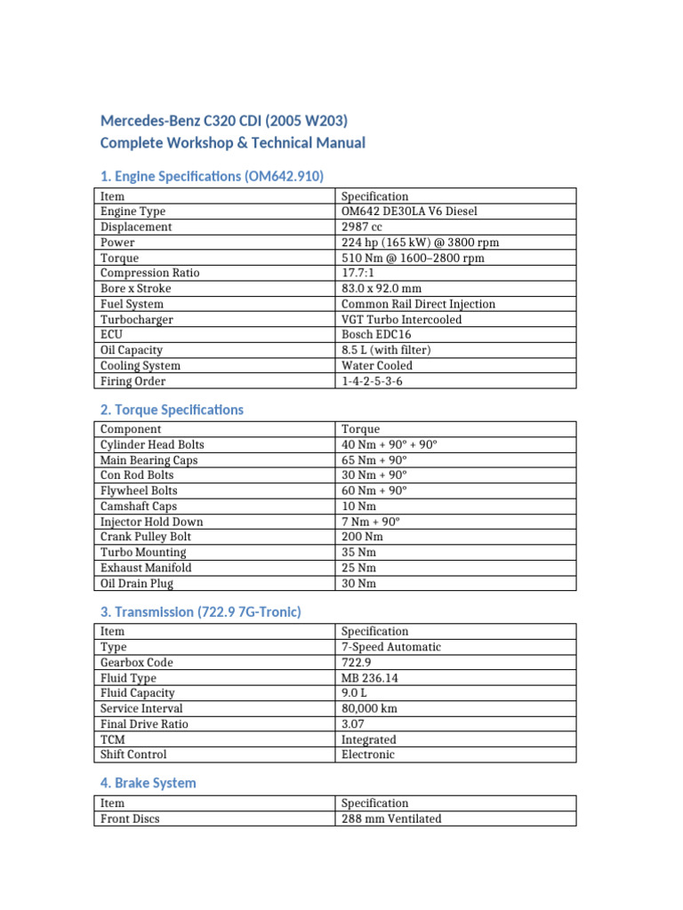 Mercedes C320 CDI 2005 Complete Workshop Manual | PDF | Diesel Engine ...
