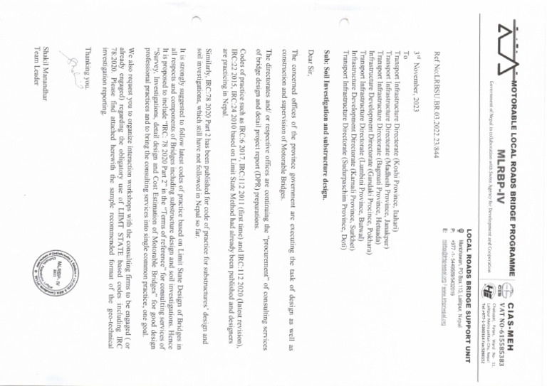 Letter_ Soil Investigation and Sub Structure Design | PDF